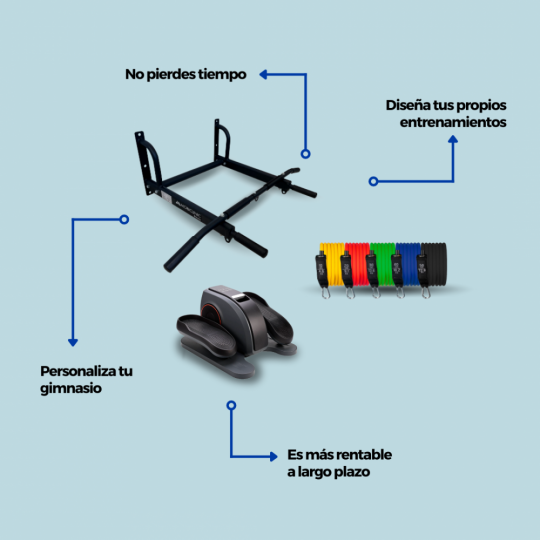 Pack Fitness de Gimnasio en Casa| Tubos elásticos | Pedalier | Barra